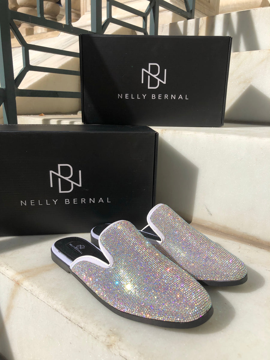 Ms. Bling Iridescent Rhinestone Slides – nellybernalcollection.com